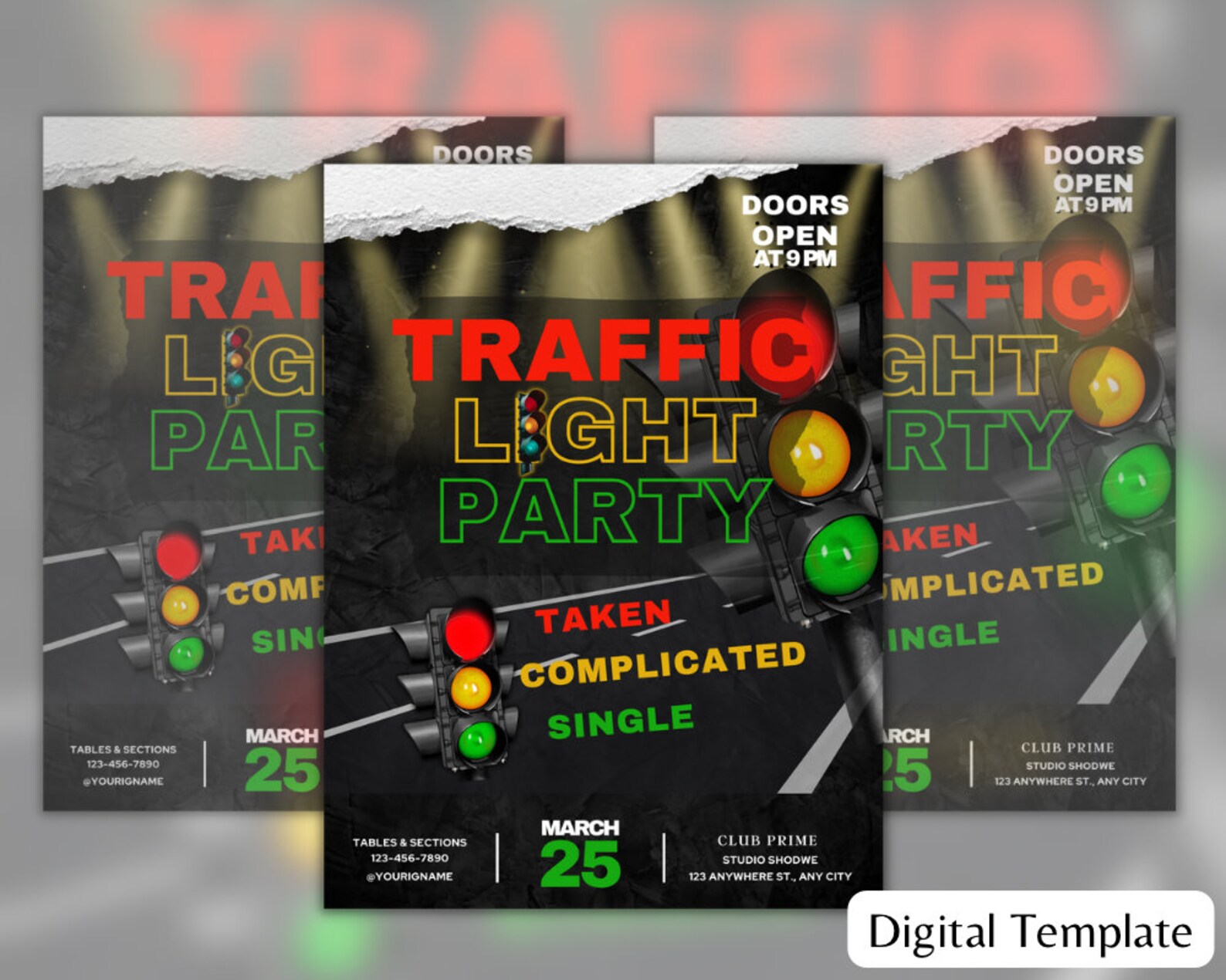 Traffic Lights Club Flyer Template, DIY Event Flyer Template, Party ...