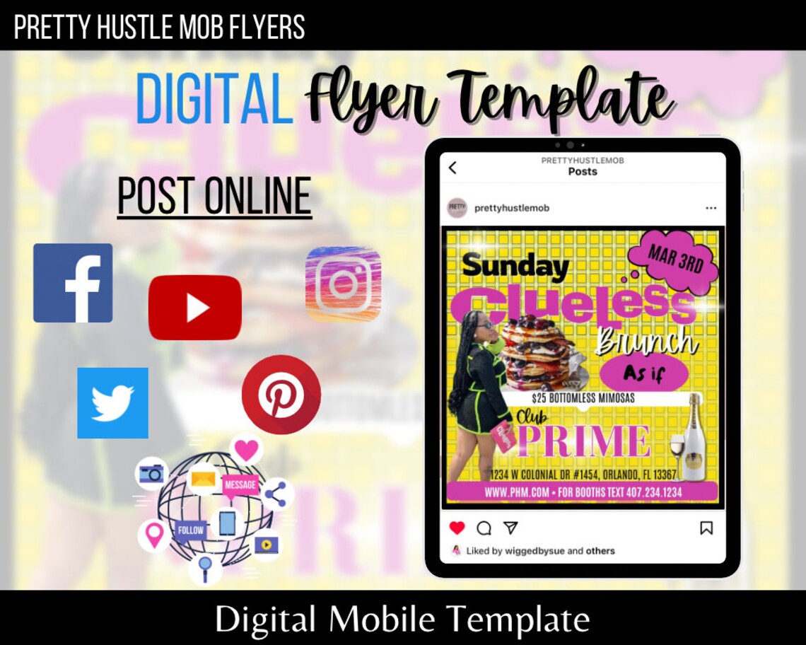 Clueless Themed Brunch Flyer Template | Editable Canva Template ...