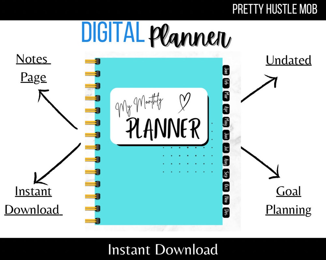 Teal Hyperlinked Digital Planner, Goodnotes Planner, iPad Planner ...