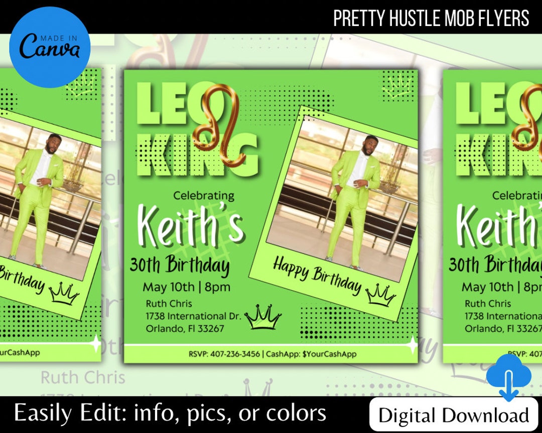 Leo Birthday Flyer Template | Instant Download | Edit in Canva for Free ...