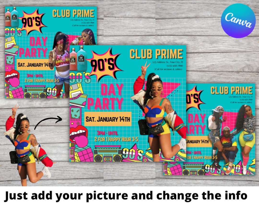 90s Hip Hop Party Flyer Template - Digital Download - Canva Design - Etsy