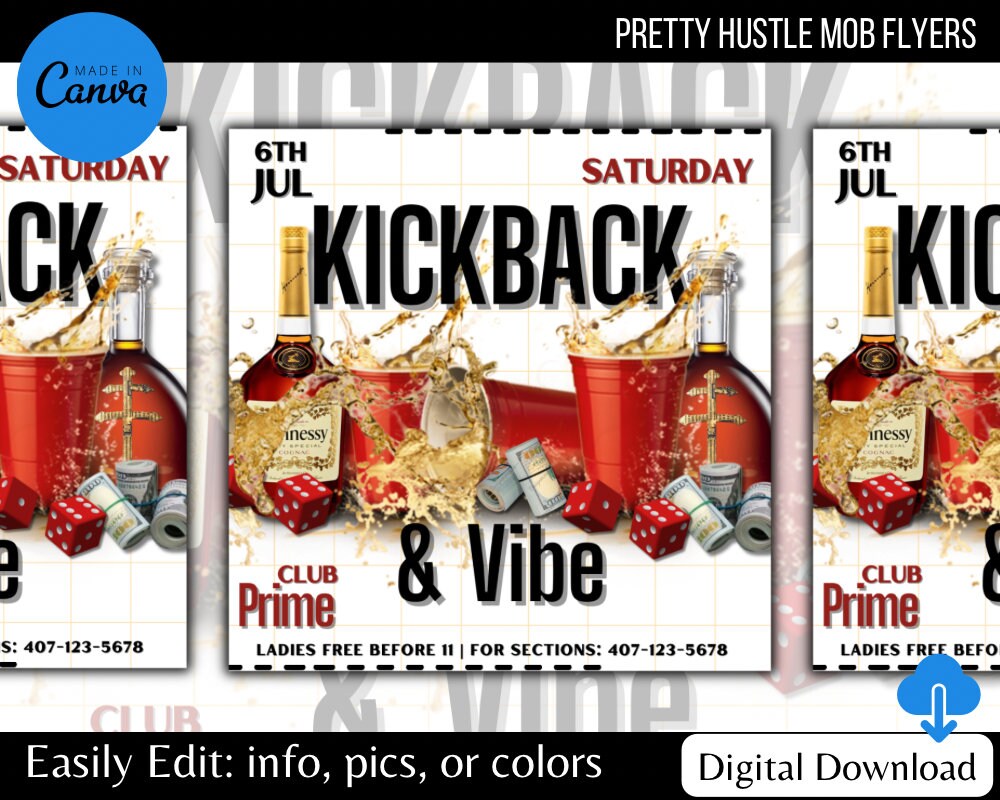 Kickback Party Flyer Template for Canva, DIY Event Flyer Template ...