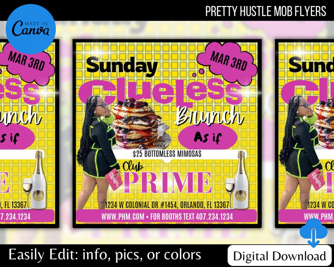 Clueless Themed Brunch Flyer Template | Editable Canva Template ...