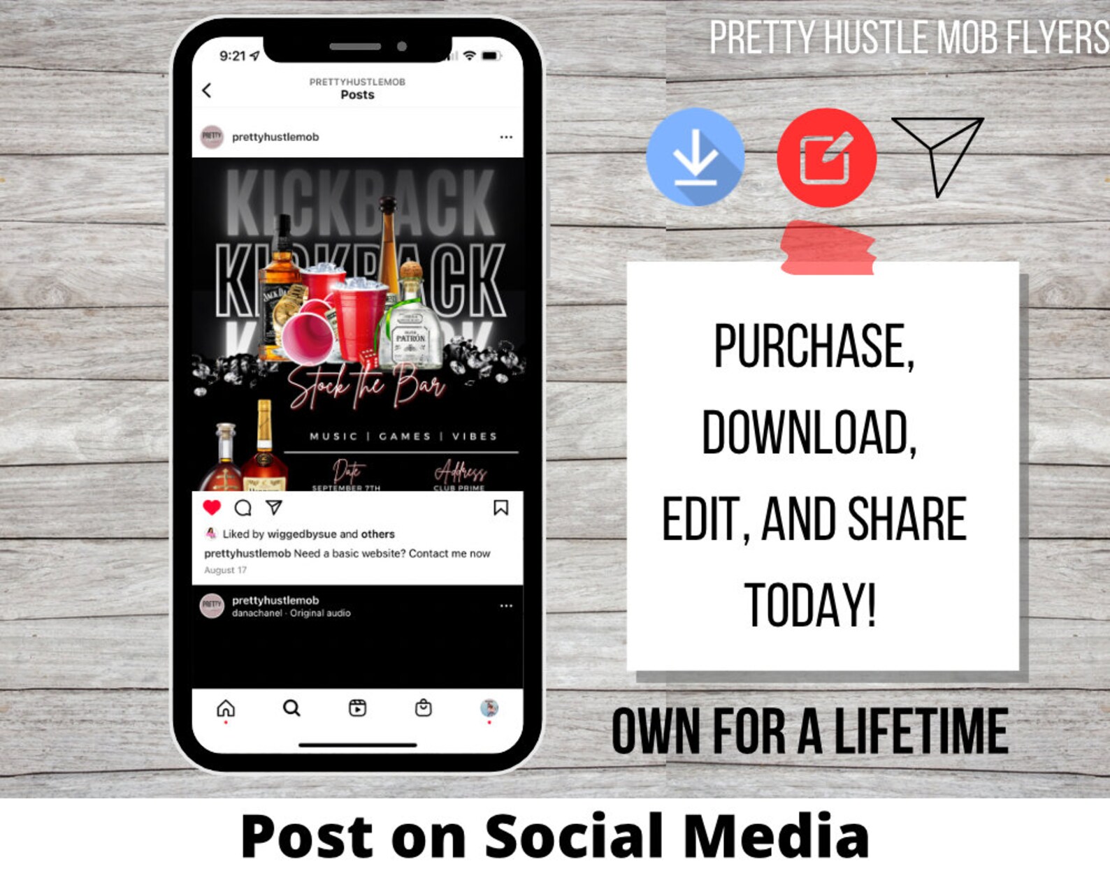 Black and White Kickback Club Party Flyer Template for Canva, DIY Event ...