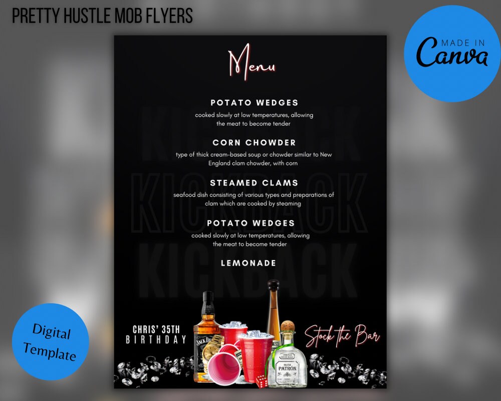 Black and White Kickback Menu Template for Canva - Etsy