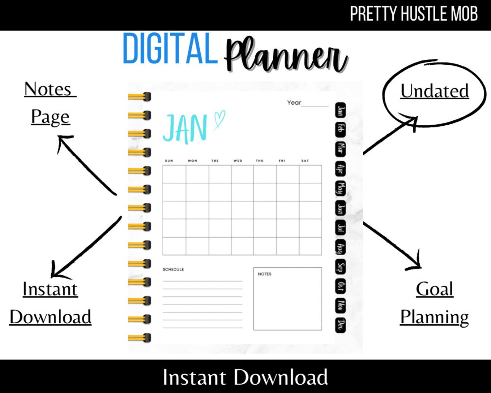 Teal Hyperlinked Digital Planner, Goodnotes Planner, iPad Planner ...