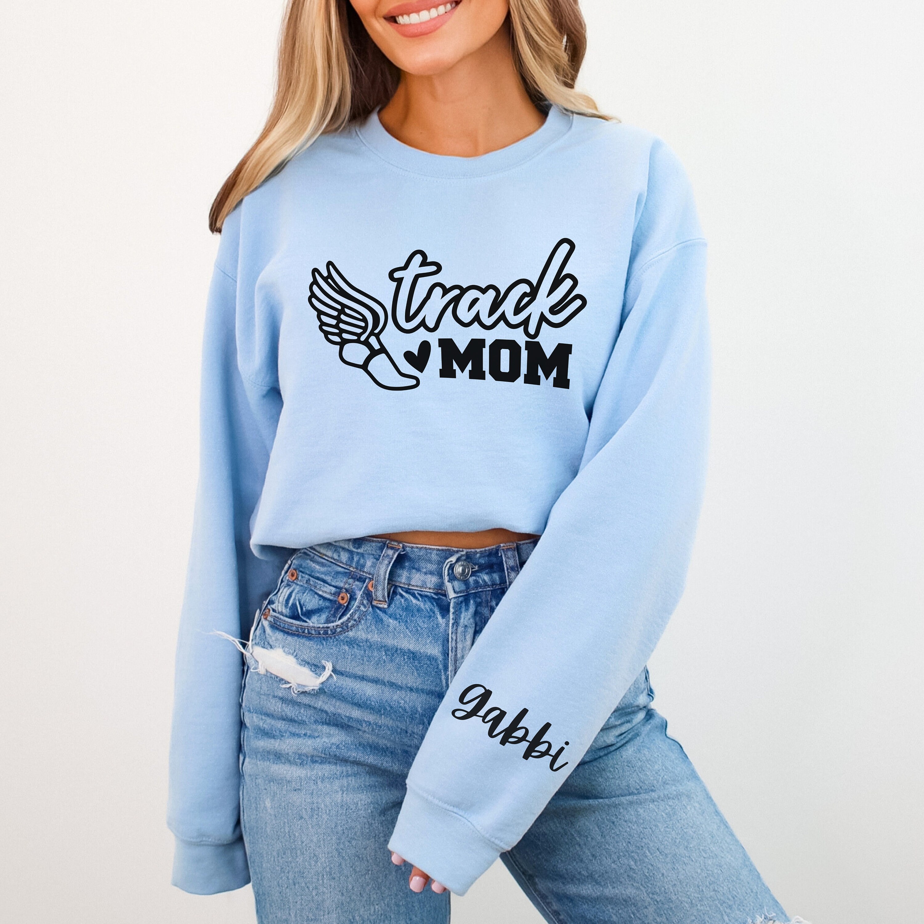 Track Mom Personalized Sweatshirt With Kids Names Sleeve, Custom Mom ...