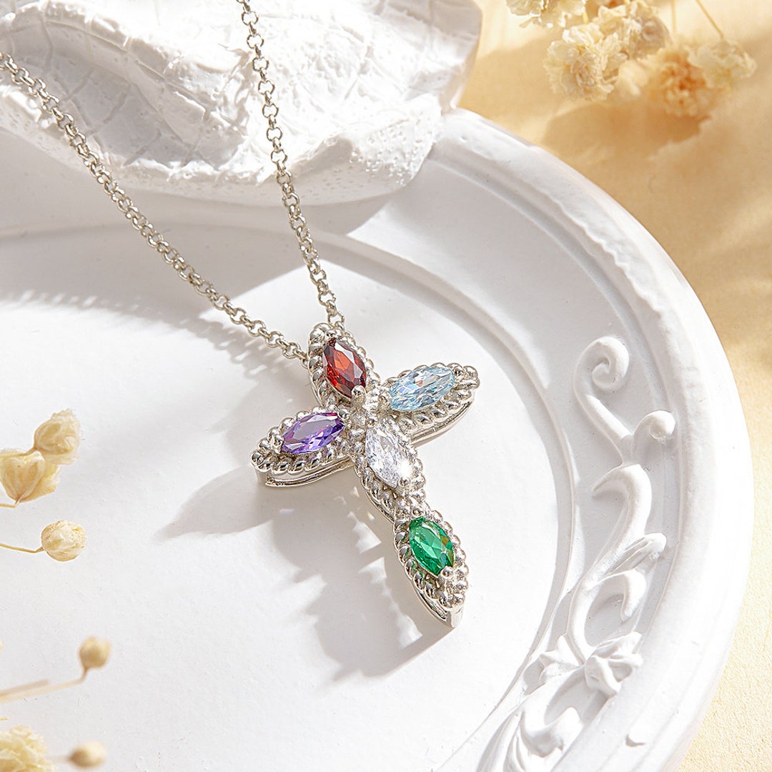 Cross Birthstone Necklace, Dainty Cross Pendant, Cross Necklace for ...