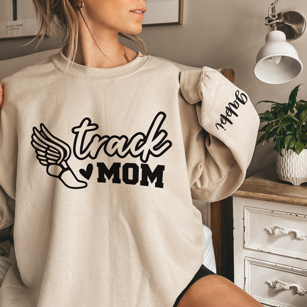 Track Mom Personalized Sweatshirt With Kids Names Sleeve, Custom Mom ...