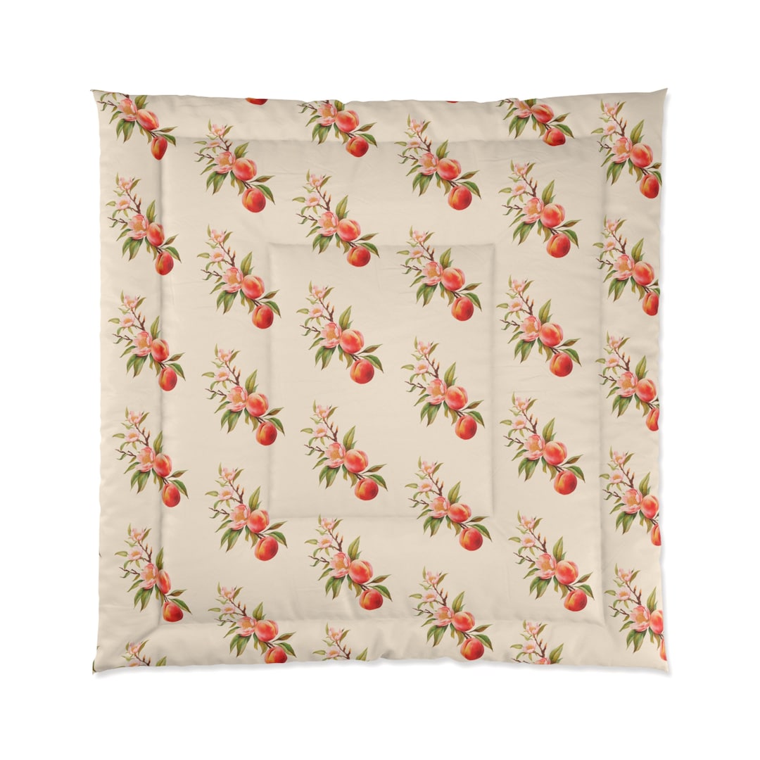 Luxe Peach Comforter Cute Fruit Print Bedding, Comforter With Peaches ...