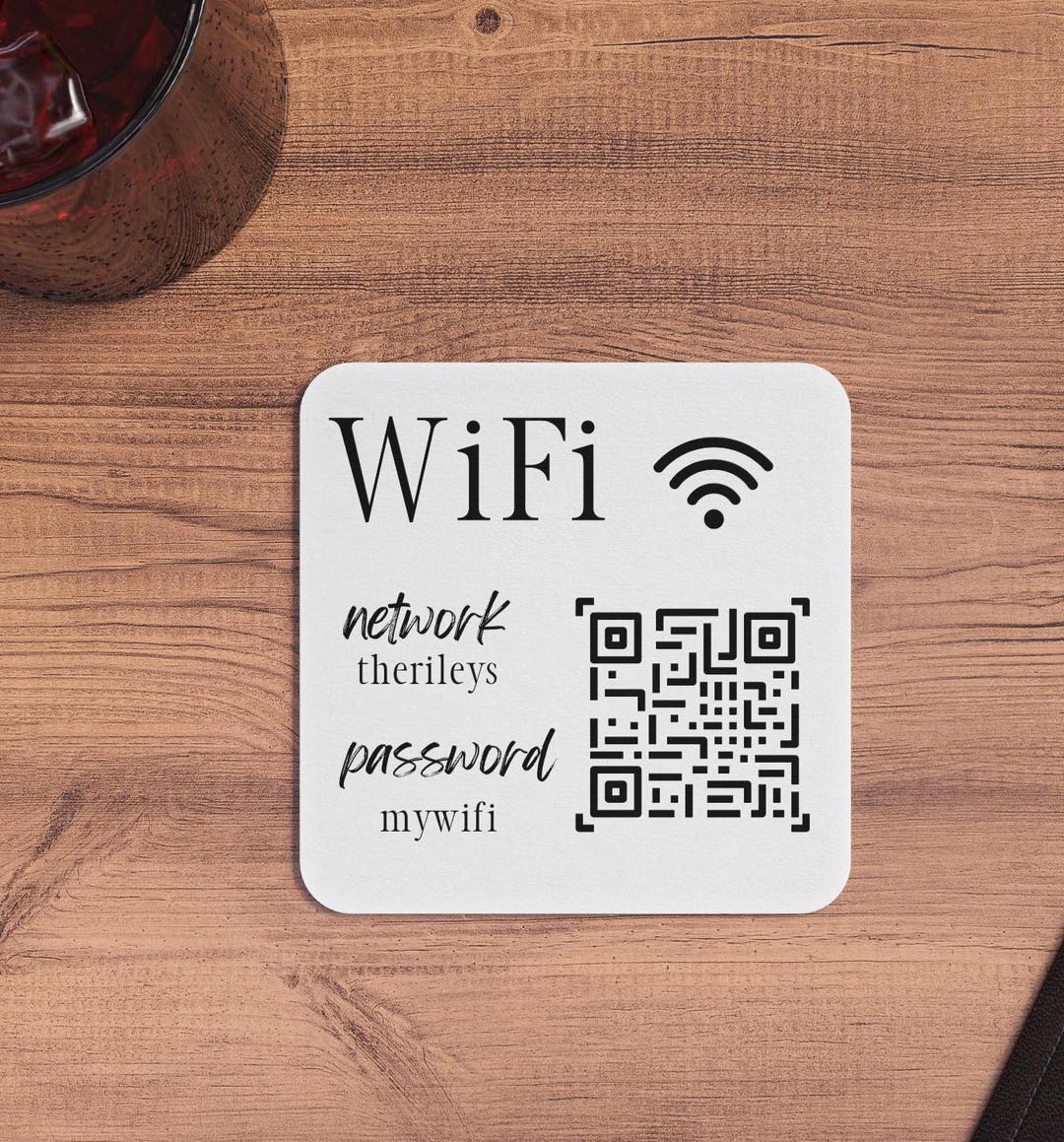 Custom Wifi QR Drink Coaster Perfect for Home or Office Personalized QR ...