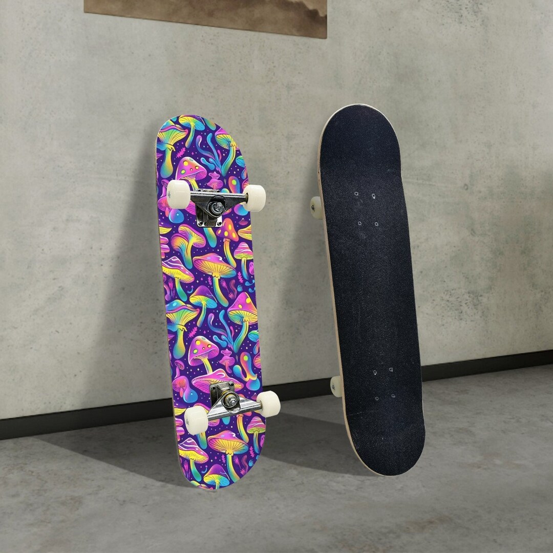Neon Mushroom Skateboard Groovy 70s Vibes, Complete Skateboard, Custom ...