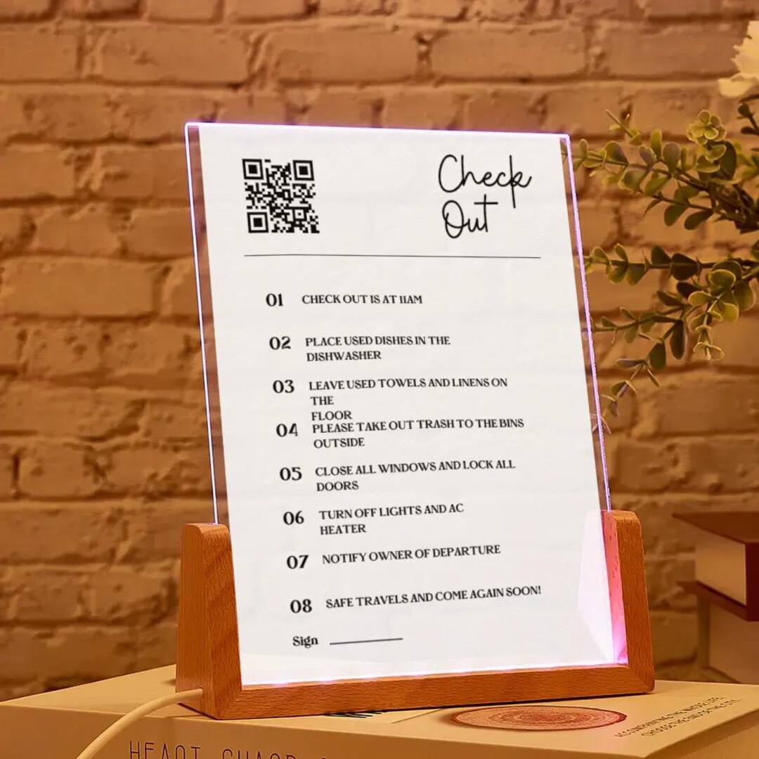 Lighted Airbnb Check Out Sign Personalized, Vacation Rental Check Out ...