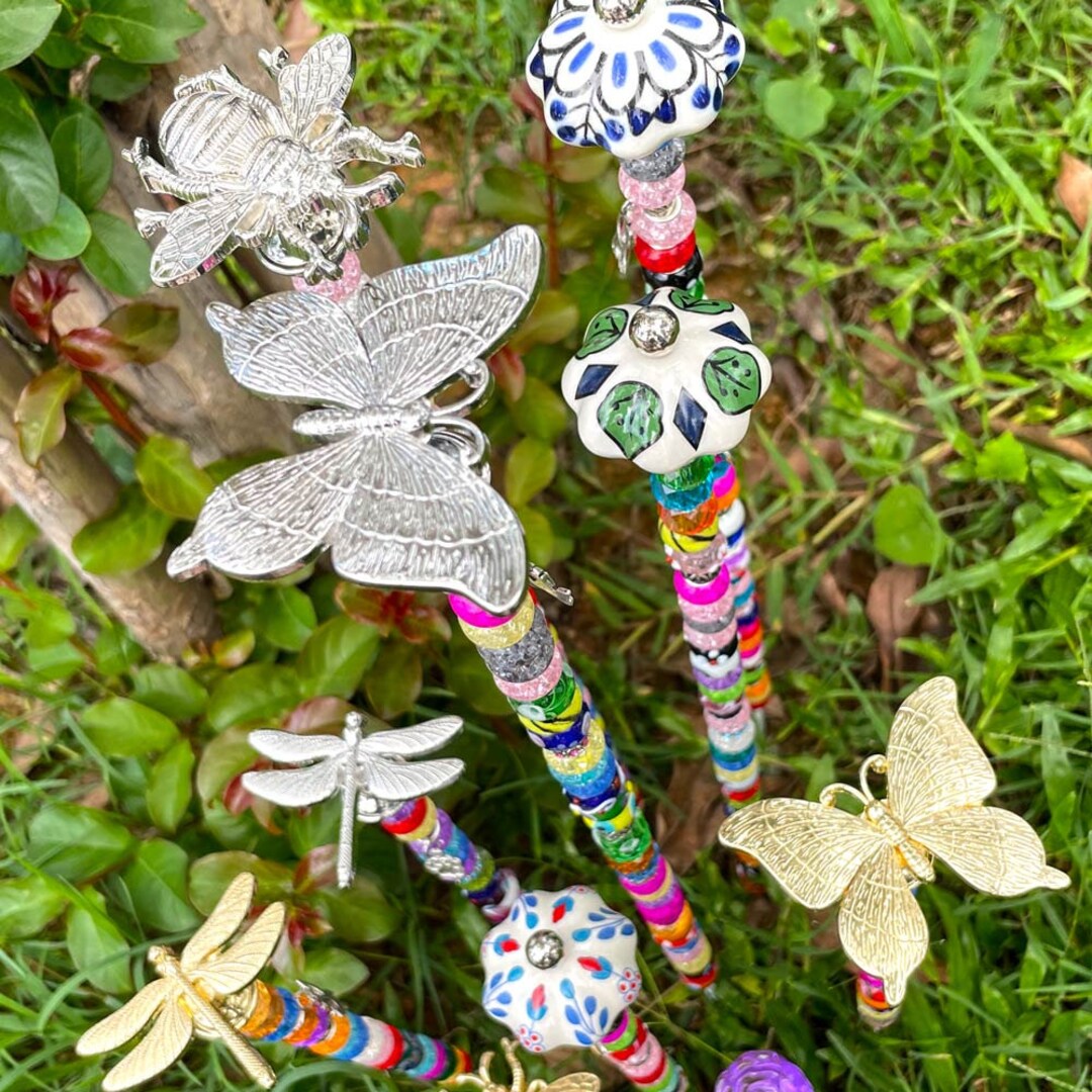 DIY Beaded Garden Stake, Fairy Garden Wands, Plant Bling, Fairy Garden ...