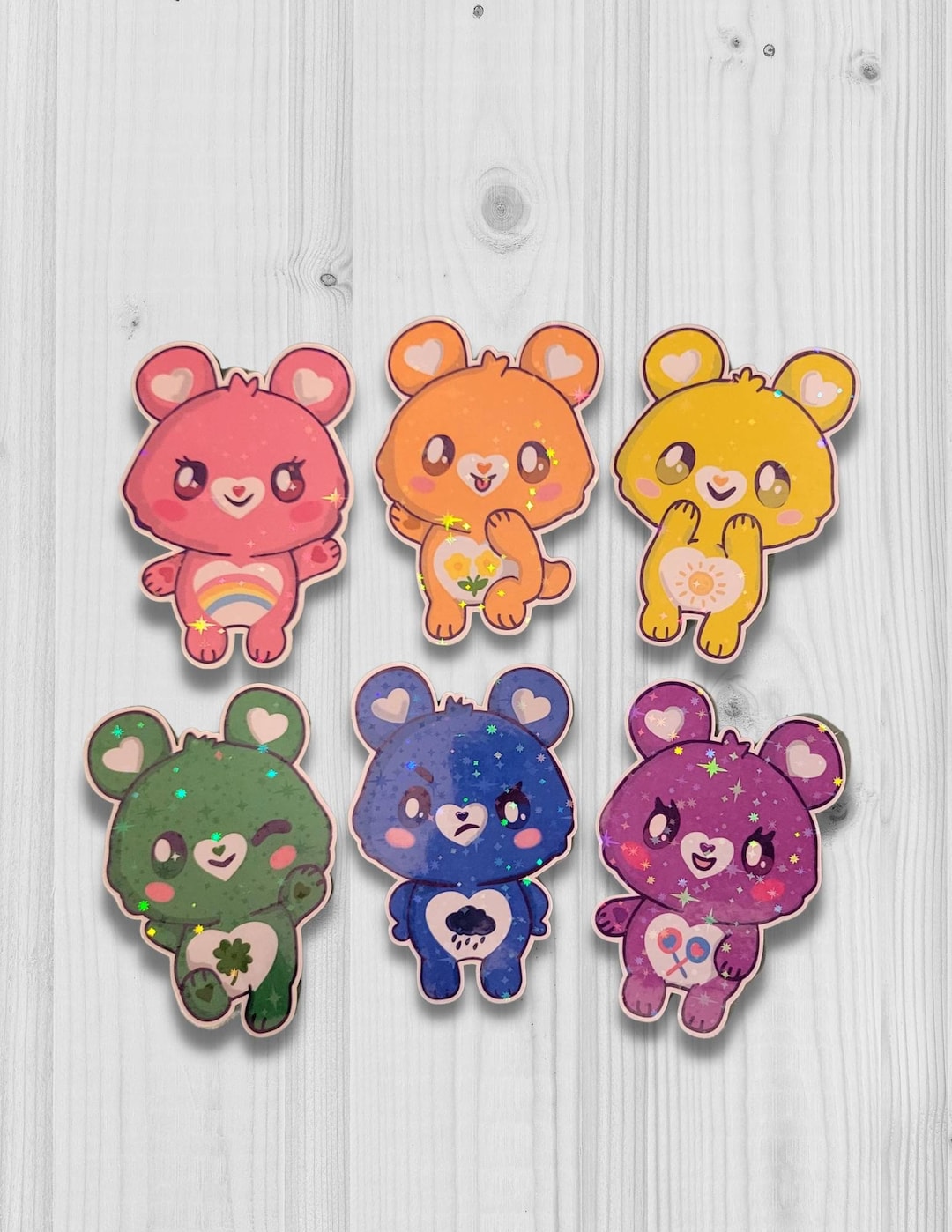 Cute Kawaii Chibi Style Nostalgic Caring Bears Sparkling Sticker/decal ...