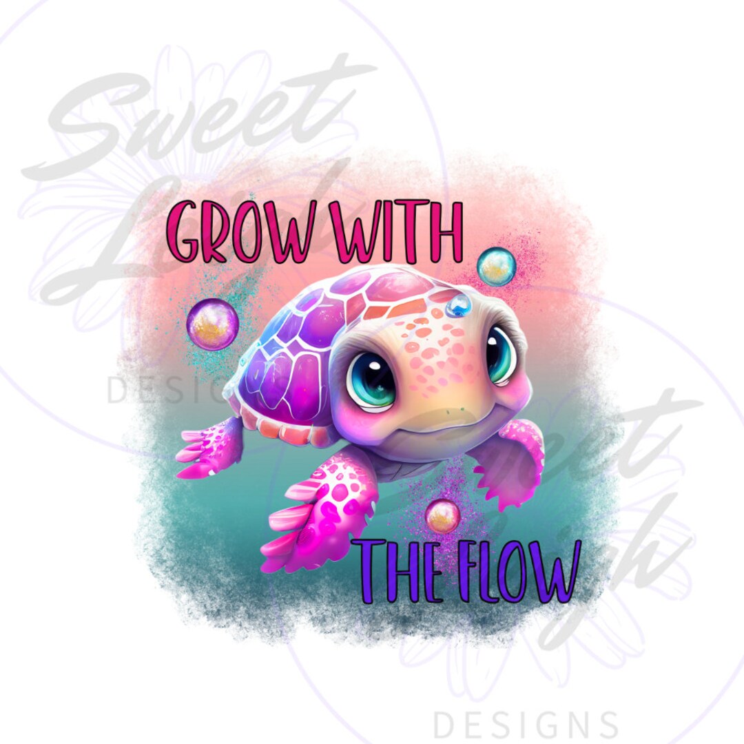 Grow With the Flow Png, Girl Turtle Png, Ocean Png, Summer Png Files ...