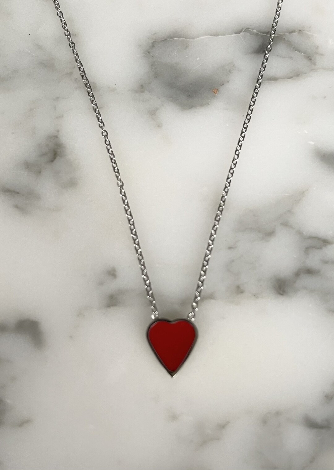 Stainless Steel Red Enamel Heart Pendant - Etsy