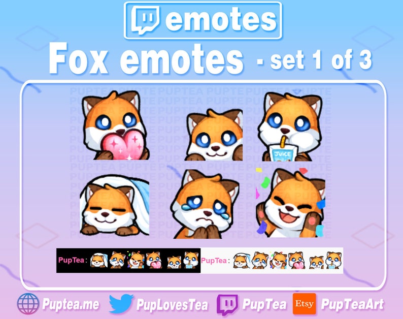 6x Cute Fox Emotes Pack For Twitch Youtube And Discord Set 1 Etsy