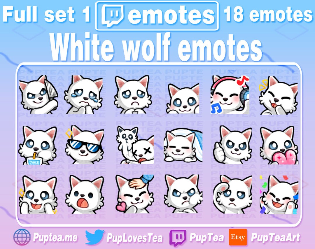 18x Cute White Wolf Emotes Pack for Twitch Youtube and Discord | Full ...