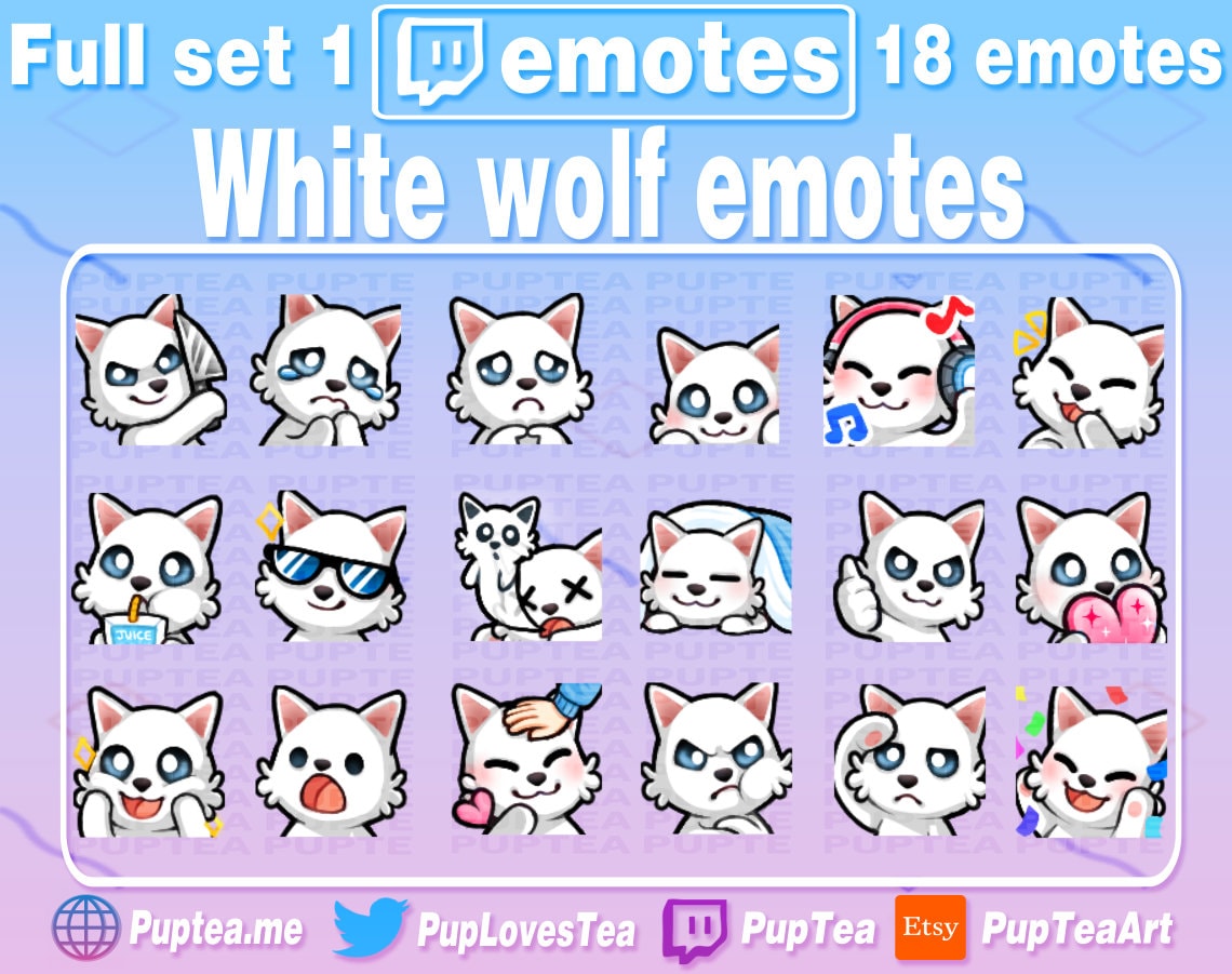 18x Cute White Wolf Emotes Pack for Twitch Youtube and Discord | Full ...