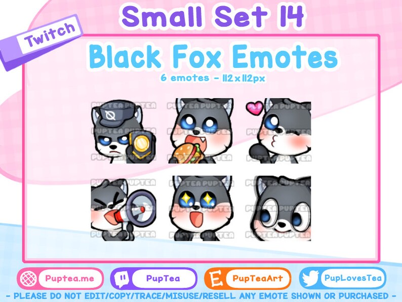 6x Cute Black Fox Emotes Pack For Twitch Youtube And Discord Set 14 Etsy