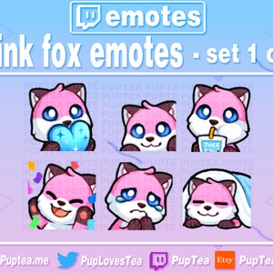 6x Cute Pink Fox Emotes Pack for Twitch Youtube and Discord Set 1 - Etsy