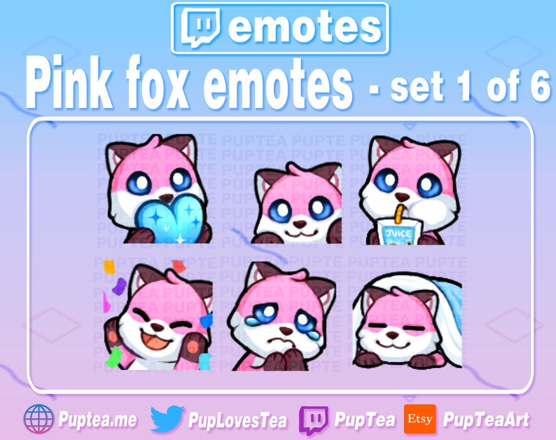 6x Cute Pink Fox Emotes Pack For Twitch Youtube And Discord Set 1 Etsy