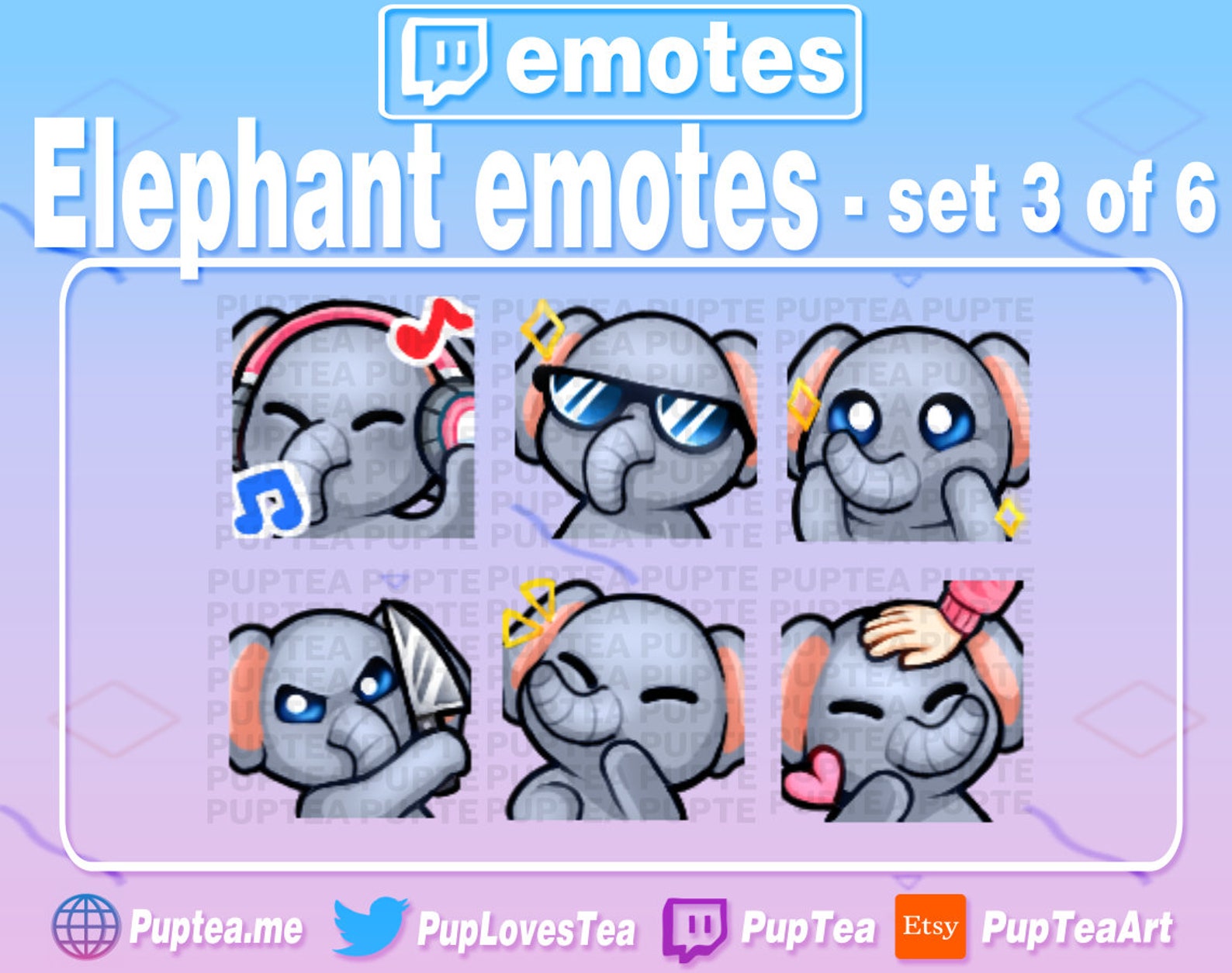 6x Cute Elephant Emotes Pack for Twitch Youtube and Discord - Etsy