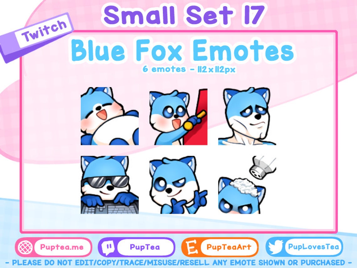 6x Cute Blue Fox Emotes Pack for Twitch Youtube and Discord Set 17 - Etsy