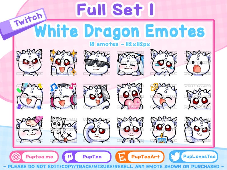 18x Cute White Dragon Emotes Pack for Twitch Youtube and - Etsy