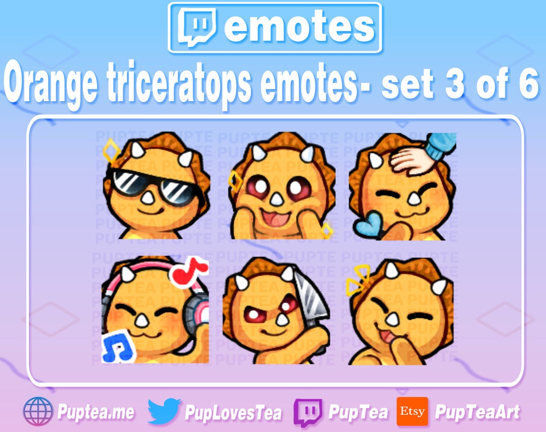 6x Cute Orange Triceratops Emotes Pack for Twitch Youtube and - Etsy