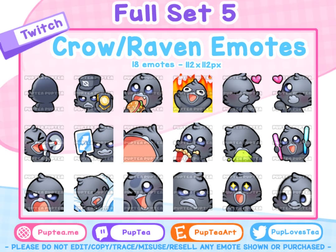 18x Cute Crow / Raven Emotes Pack for Twitch Youtube and Discord | Full ...