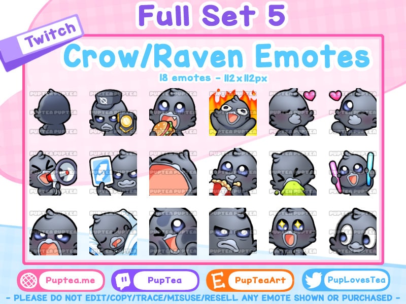 18x Cute Crow / Raven Emotes Pack for Twitch Youtube and Discord | Full ...