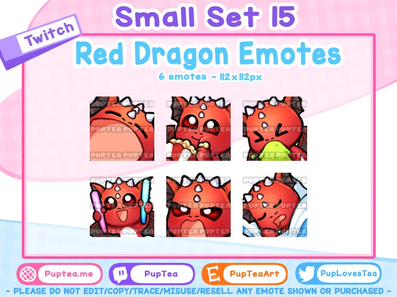 6x Cute Red Dragon Emotes Pack for Twitch Youtube and Discord Set 15 - Etsy