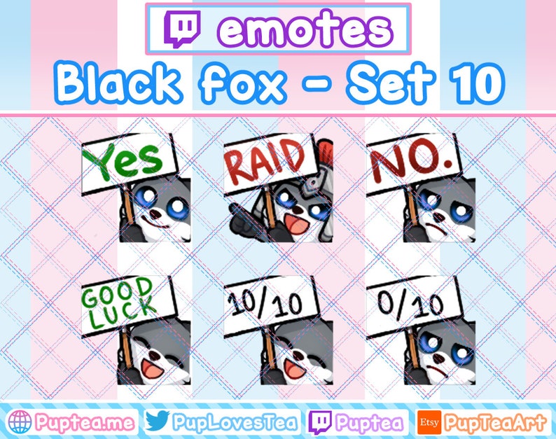 6x Cute Black Fox Emotes Pack For Twitch Youtube And Discord Set 10 Etsy