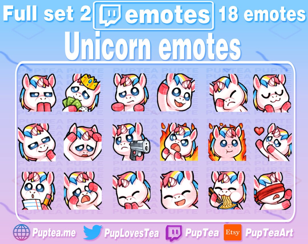18x Cute Unicorn Emotes Pack for Twitch Youtube and Discord | Full Set ...