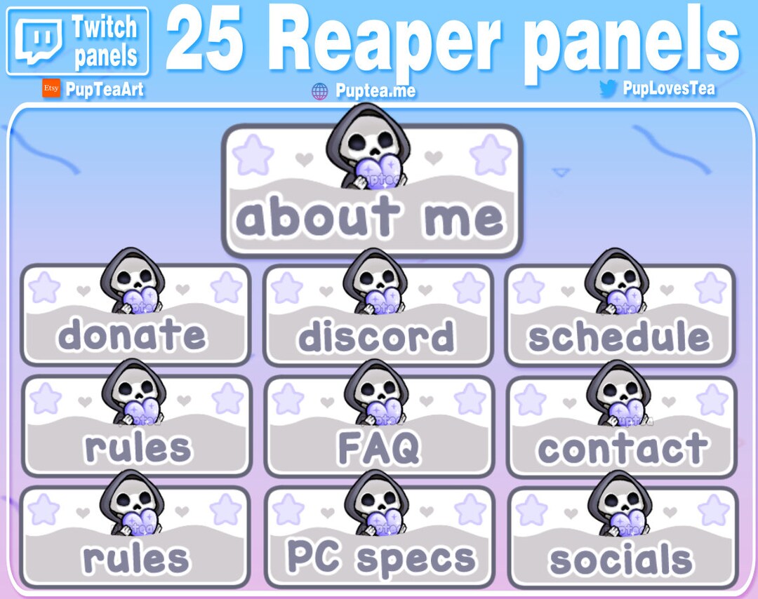 25x Cute Skeleton Grim Reaper Twitch Panels / Twitch Streamer Panels - Etsy