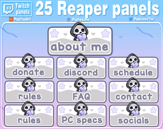 25x Cute Skeleton Grim Reaper Twitch Panels / Twitch Streamer - Etsy