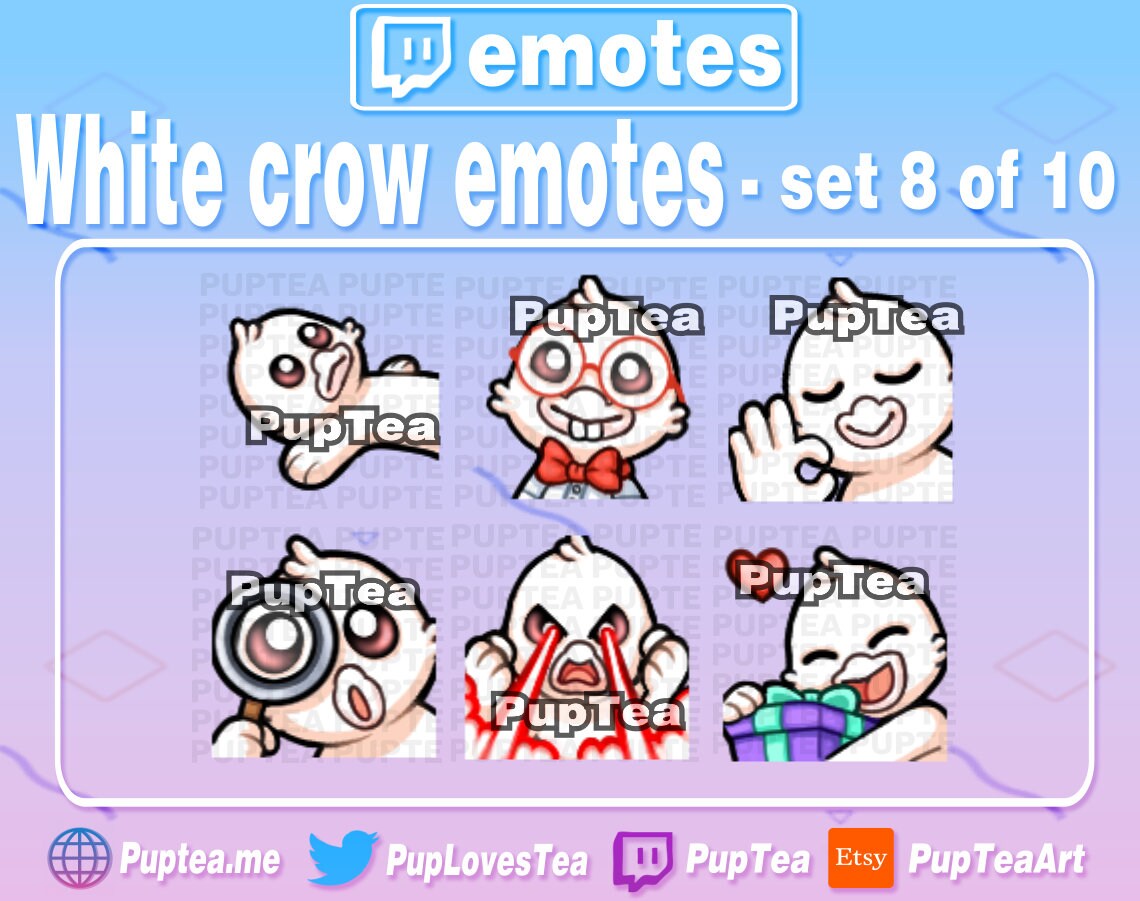6x Cute White Crow Emotes Pack for Twitch Youtube and Discord Set 8 - Etsy