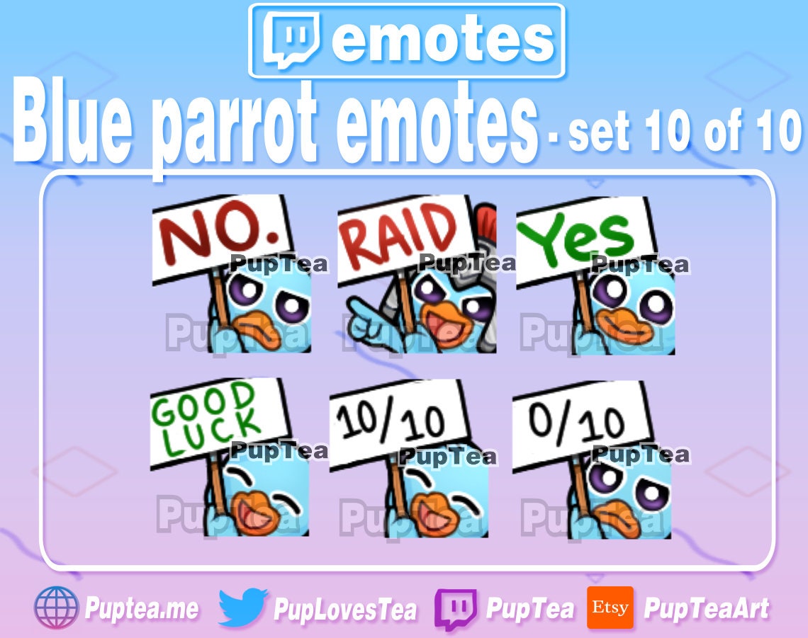 6x Cute Blue Parrot Emotes Pack for Twitch Youtube and Discord Set 10 ...