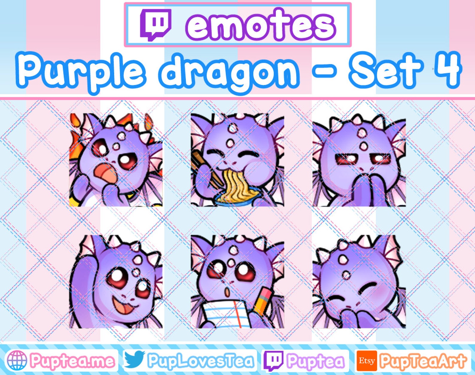 6x Cute Purple Dragon Emotes Pack for Twitch Youtube and - Etsy
