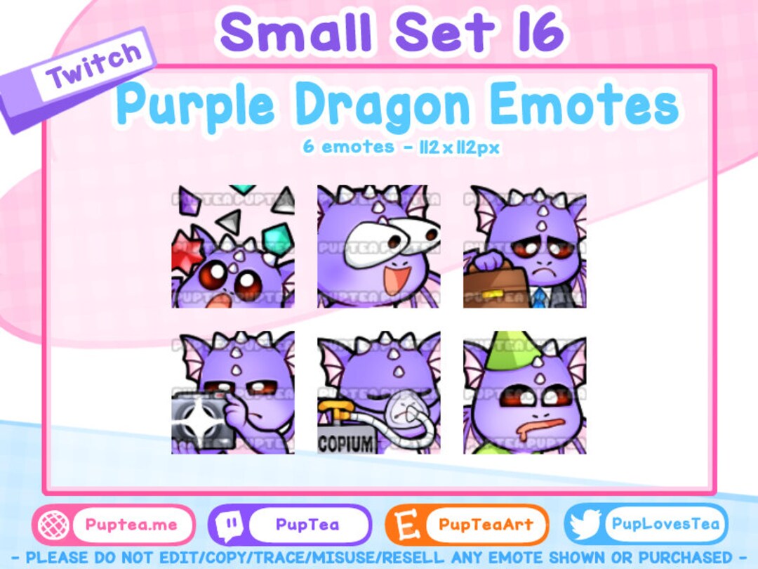 6x Cute Purple Dragon Emotes Pack for Twitch Youtube and Discord | Set ...