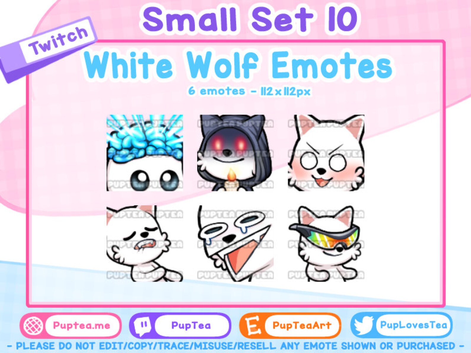 6x Cute White Wolf Emotes Pack for Twitch Youtube and Discord Set 10 - Etsy