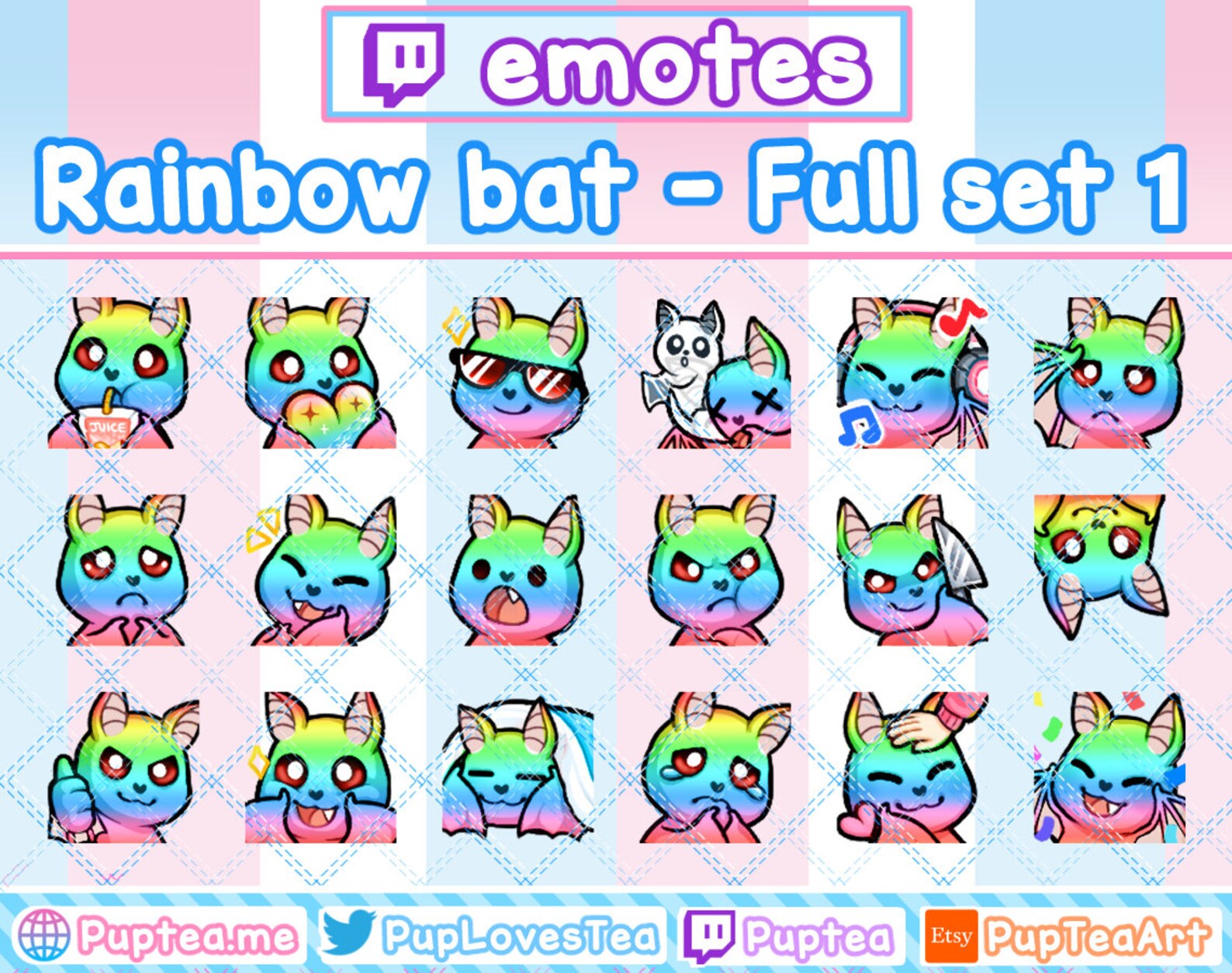 18x Cute Rainbow Bat Emotes Pack for Twitch Youtube and Discord Full ...