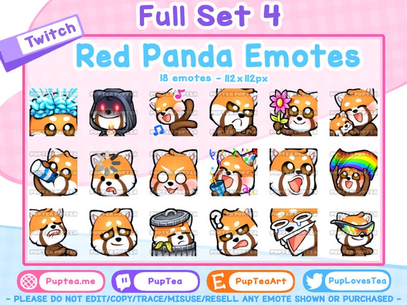 18x Cute Red Panda Emotes Pack for Twitch Youtube and Discord Full Set ...