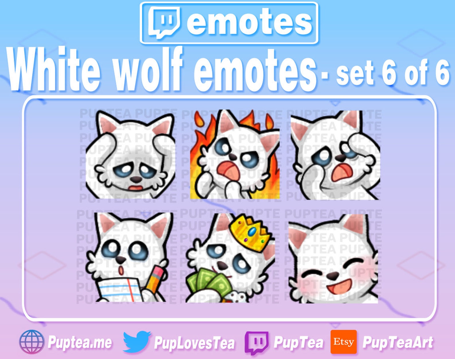 6x Cute White Wolf Emotes Pack for Twitch Youtube and Discord Set 6 - Etsy