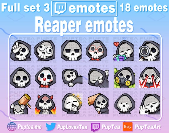 18x Cute Skeleton Grim Reaper Emotes Pack for Twitch and - Etsy