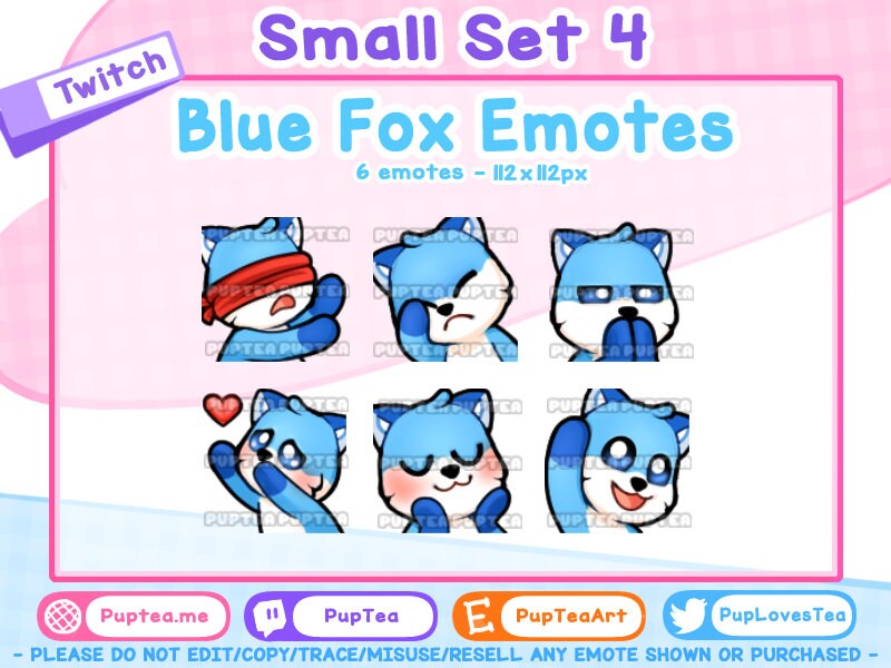 6x Cute Blue Fox Emotes Pack for Twitch Youtube and Discord Set 4 - Etsy