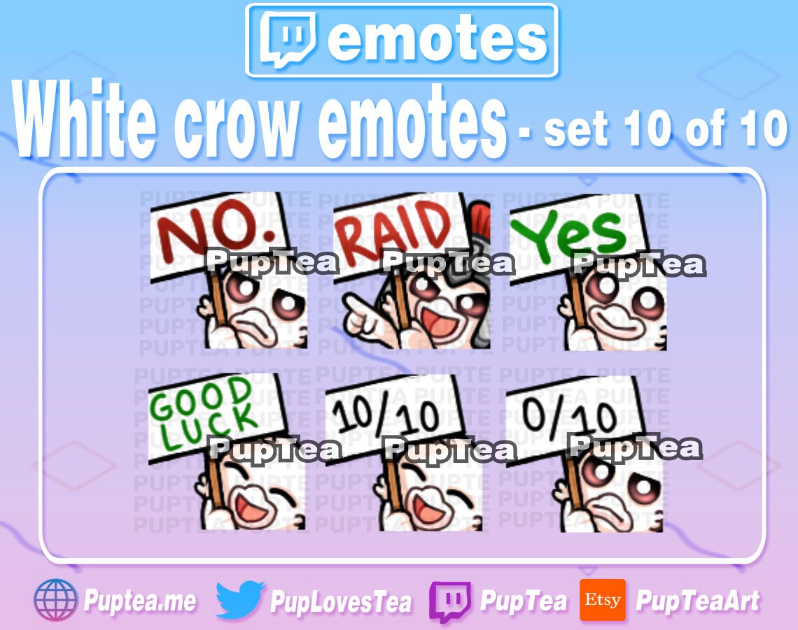 6x Cute White Crow Emotes Pack for Twitch Youtube and Discord Set 10 - Etsy