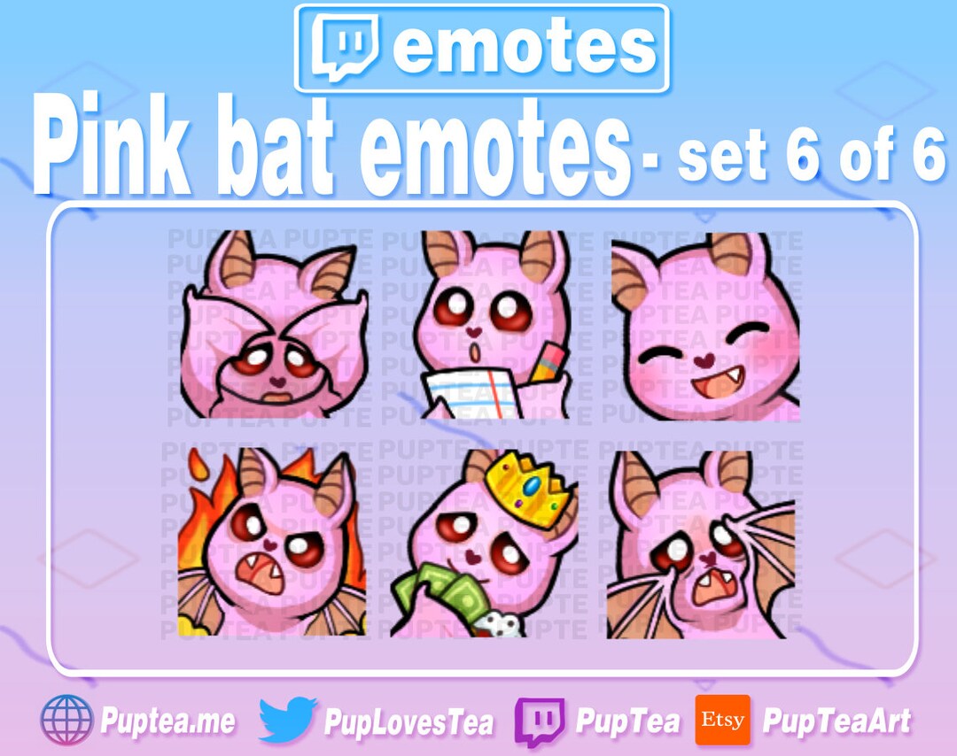 6x Cute Pink Bat Emotes Pack for Twitch Youtube and Discord Set 6 - Etsy